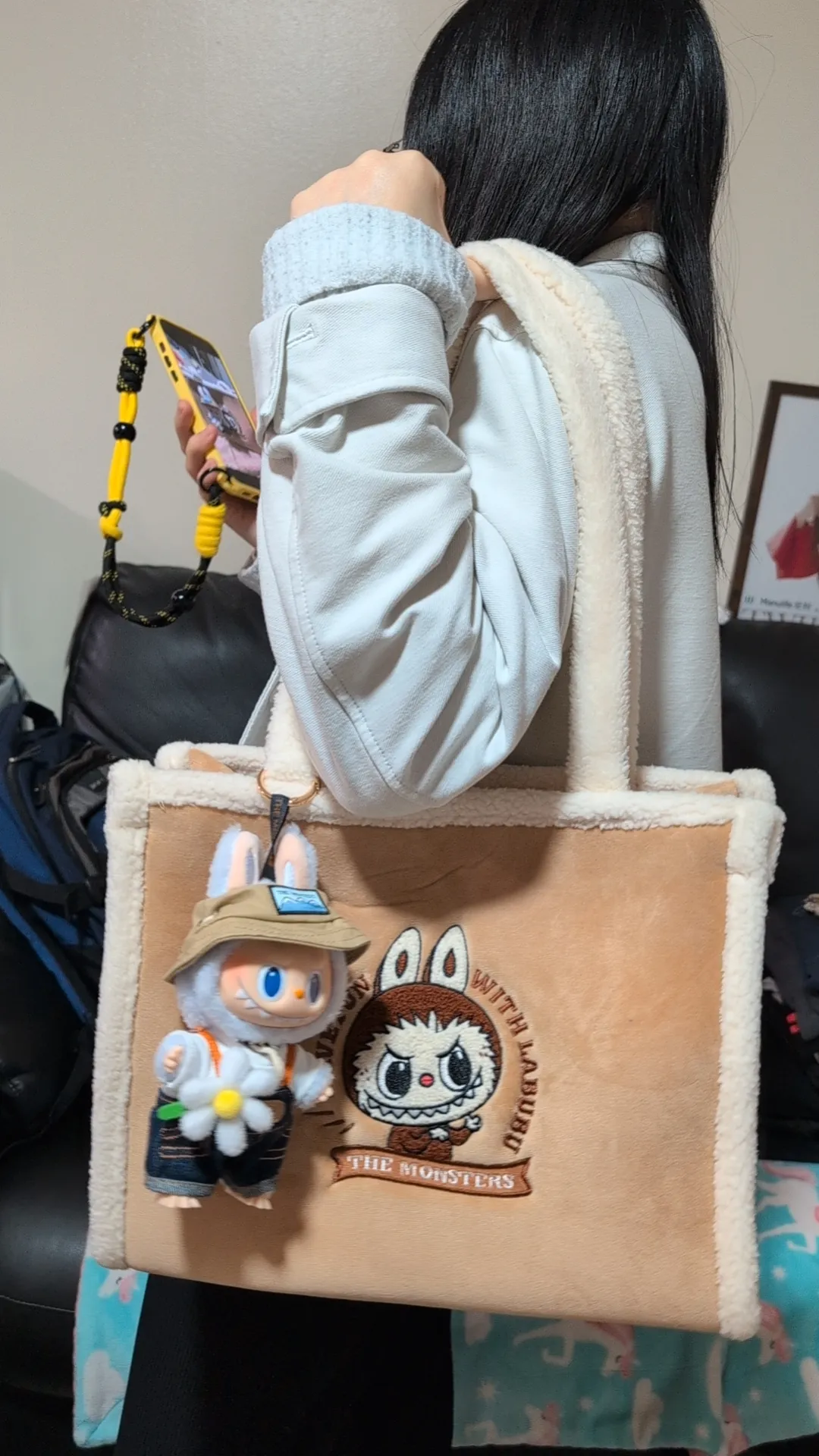 Classic Bag Series- LABUBU Plush Tote Bag (Brown) | Bags - POP MART ...